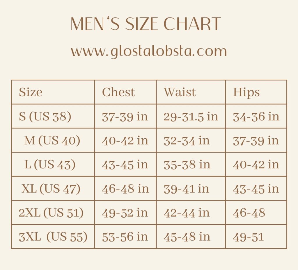 T Shirt Size Chart – Men’s – The Glosta Lobsta